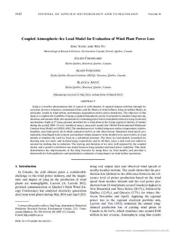 (PDF) Coupled Atmospheric–Ice Load Model for Evaluation of Wind Plant ...
