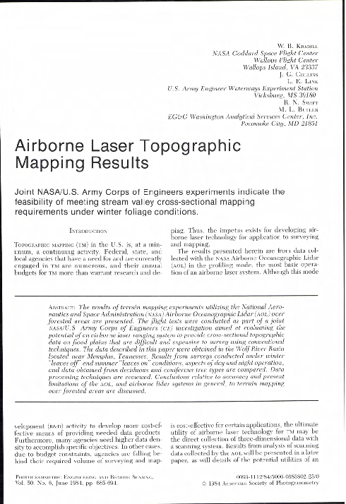 (PDF) Airborne laser topographic mapping results