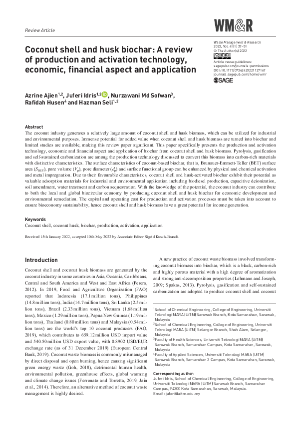 (PDF) Coconut shell and husk biochar: A review of production and ...