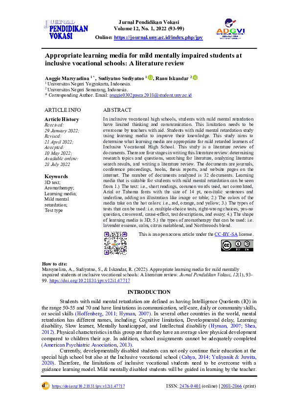 (PDF) Appropriate learning media for mild mentally impaired students at inclusive vocational ...