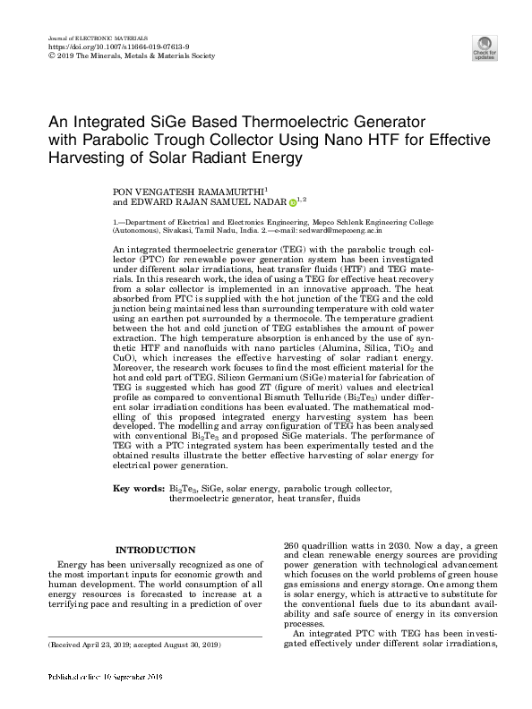 (PDF) An Integrated SiGe Based Thermoelectric Generator with Parabolic Trough Collector Using ...