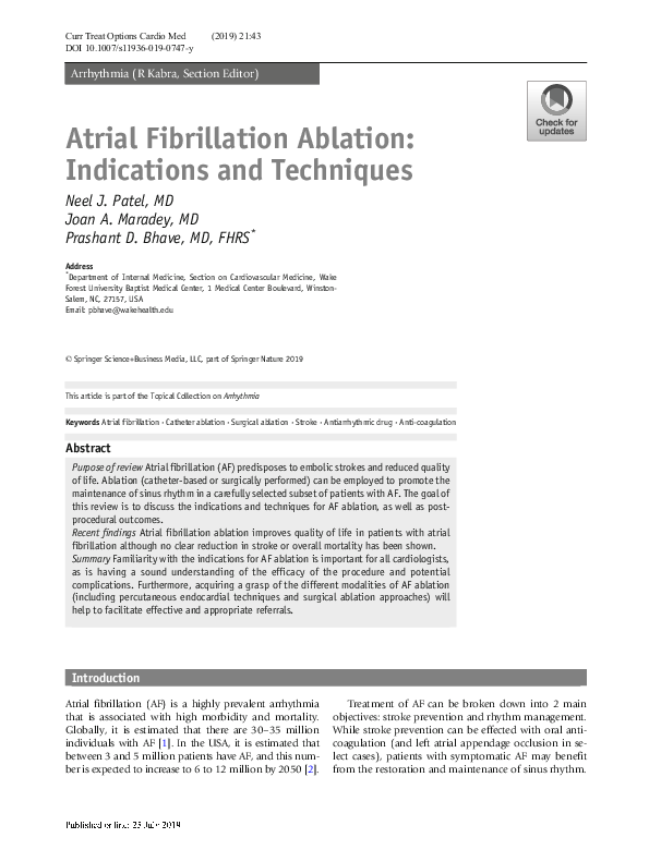 (PDF) Atrial Fibrillation Ablation: Indications and Techniques