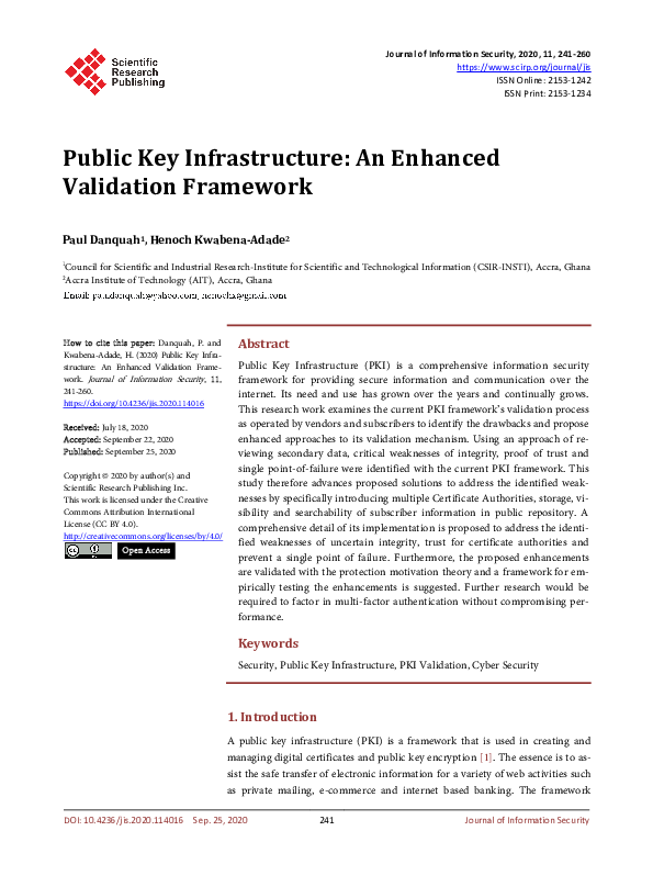 (PDF) Public Key Infrastructure: An Enhanced Validation Framework