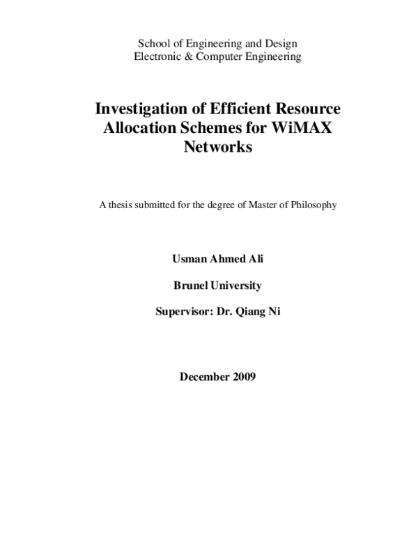 Pdf Investigation Of Efficient Resource Allocation Schemes For Wimax Networks Usman Ali