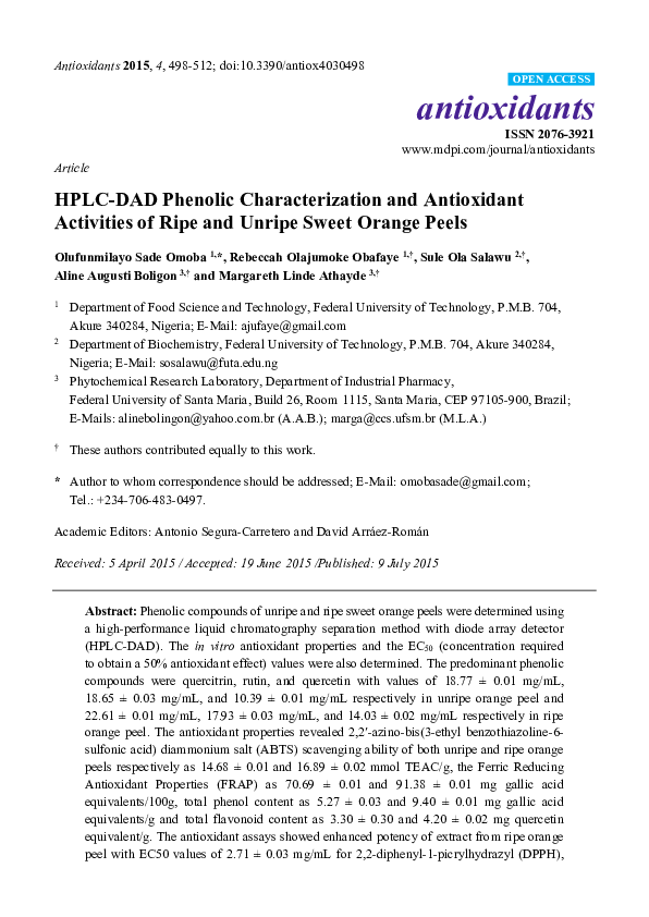(PDF) HPLC-DAD Phenolic Characterization and Antioxidant Activities of Ripe and Unripe Sweet ...