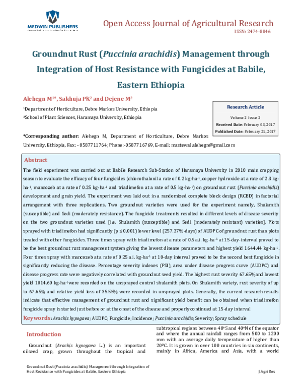 (PDF) Groundnut Rust (Puccinia arachidis) Management through ...