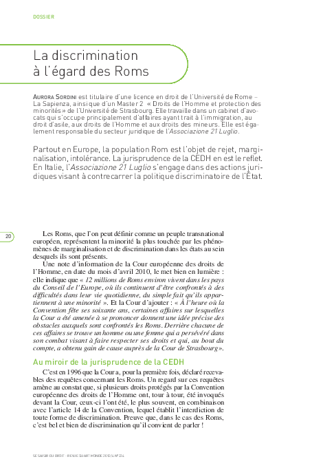 (PDF) La discrimination à l’égard des Roms