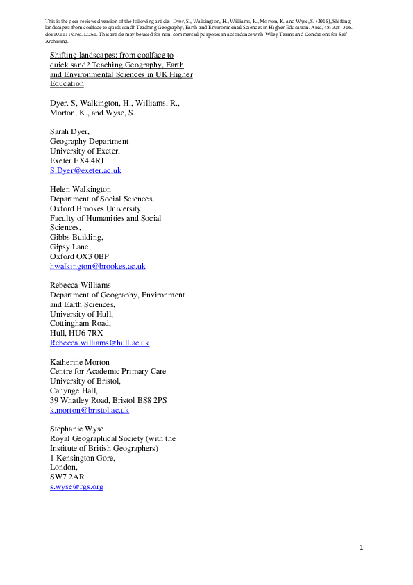 (PDF) Shifting landscapes: from coalface to quick sand? Teaching ...