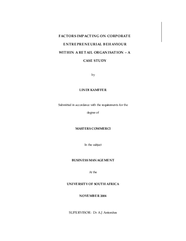 (PDF) Factors Impacting on Corporate Entrepreneurial Behaviour Within a ...