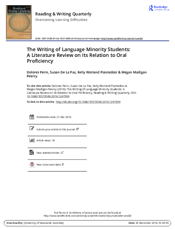 (PDF) The Writing of Language Minority Students: A Literature Review on ...