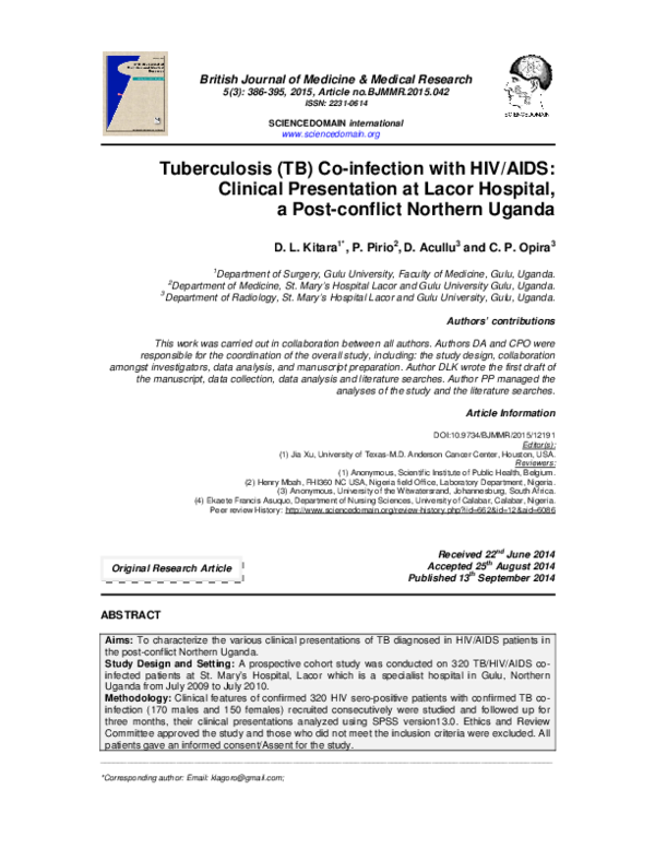 (PDF) Tuberculosis (TB) Co-infection with HIV/AIDS: Clinical ...