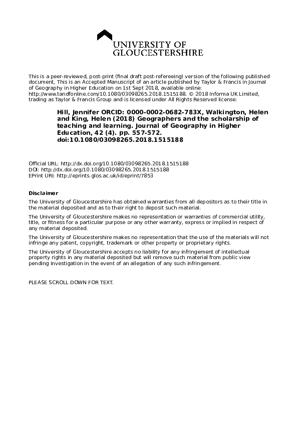 (PDF) Geographers and the scholarship of teaching and learning | Helen ...