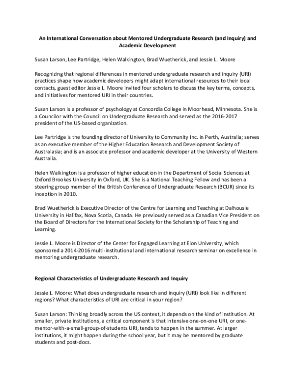(PDF) An international conversation about mentored undergraduate ...