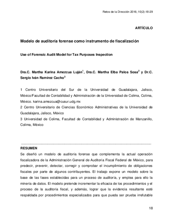 (PDF) Modelo de auditoría forense como instrumento de fiscalización