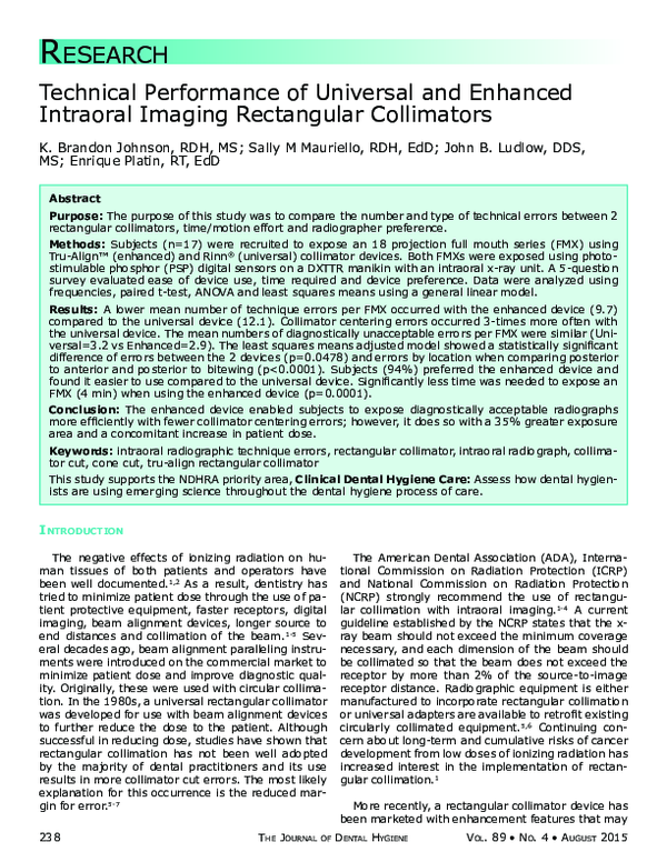 (PDF) Technical Performance of Universal and Enhanced Intraoral Imaging ...