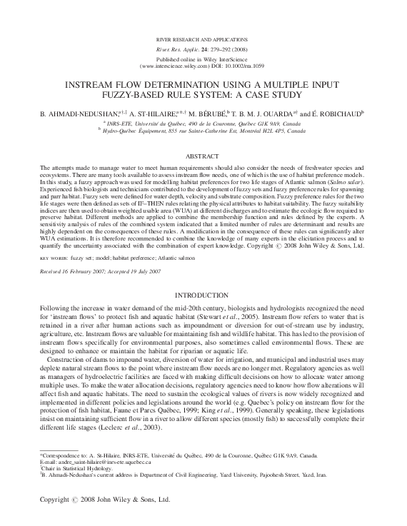 Pdf Instream Flow Determination Using A Multiple Input Fuzzy Based
