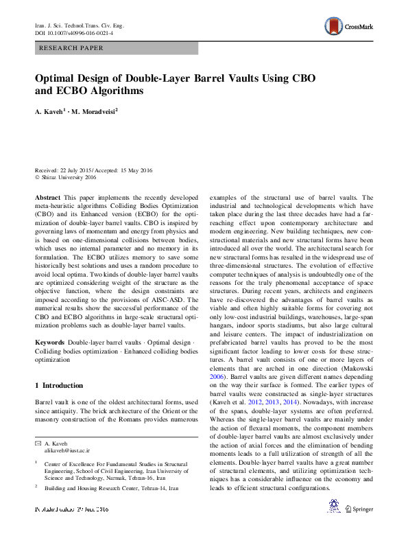 (PDF) Optimal design of double-layer barrel vaults using genetic and pattern search algorithms ...