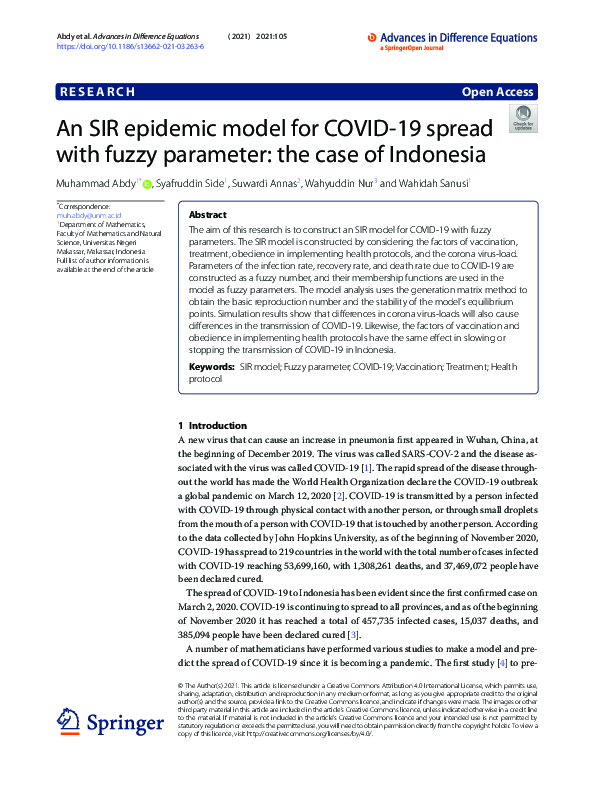 (PDF) An SIR epidemic model for COVID-19 spread with fuzzy parameter ...