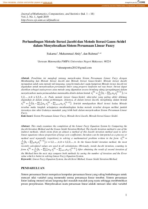 (PDF) Perbandingan Metode Iterasi Jacobi dan Metode Iterasi Gauss ...