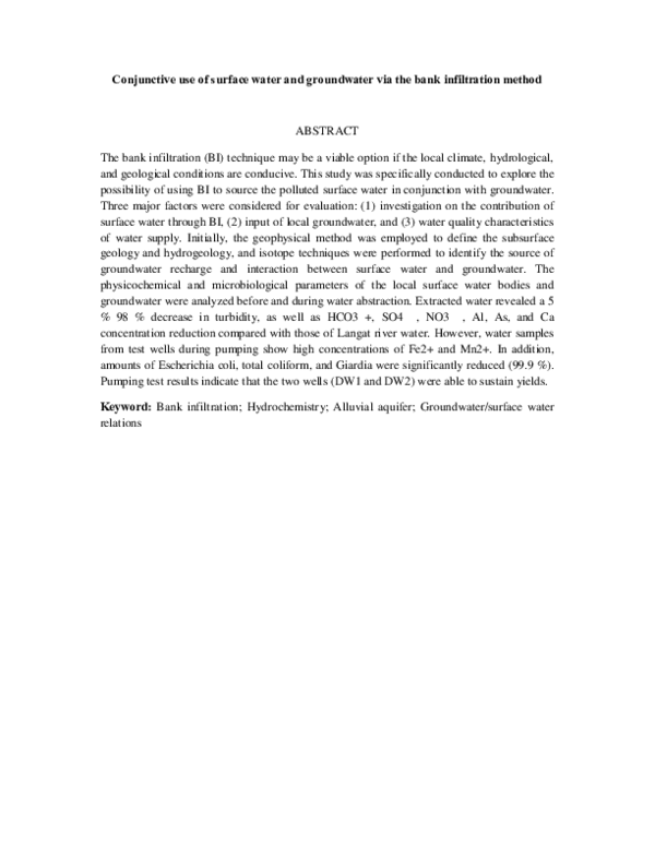 Pdf Conjunctive Use Of Surface Water And Groundwater Via The Bank