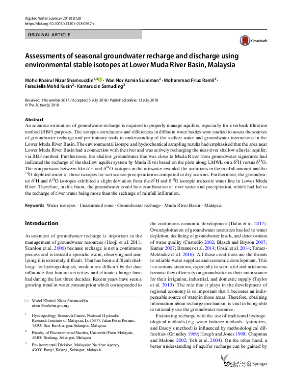 (PDF) Assessments of seasonal groundwater recharge and discharge using environmental stable ...