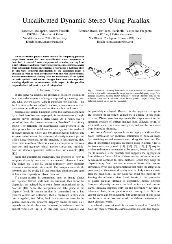 (PDF) Uncalibrated dynamic stereo using parallax