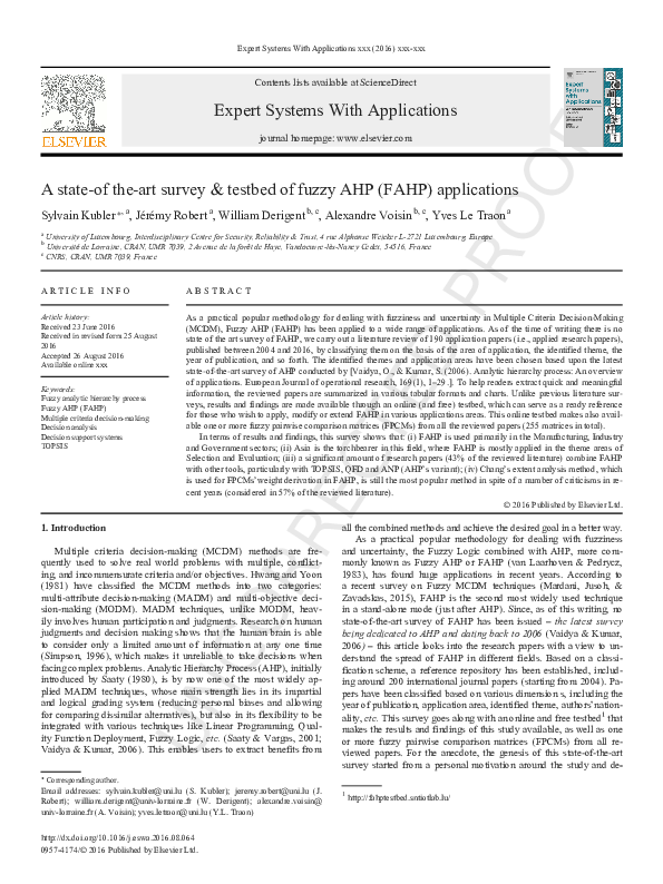 (PDF) A state-of the-art survey & testbed of fuzzy AHP (FAHP) applications