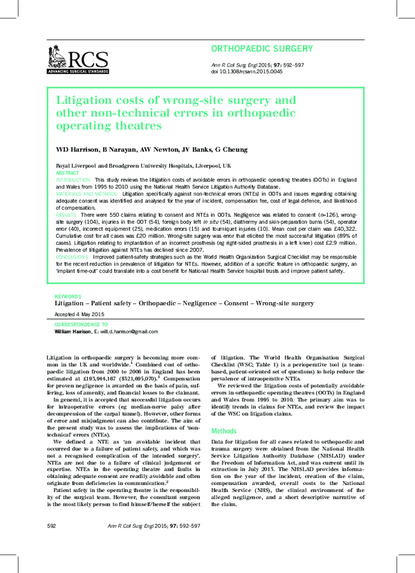 (PDF) Litigation costs of wrong-site surgery and other non-technical ...