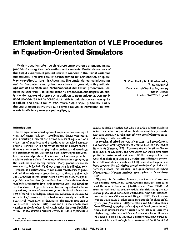 Pdf Efficient Implementation Of Vle Procedures In Equation Oriented