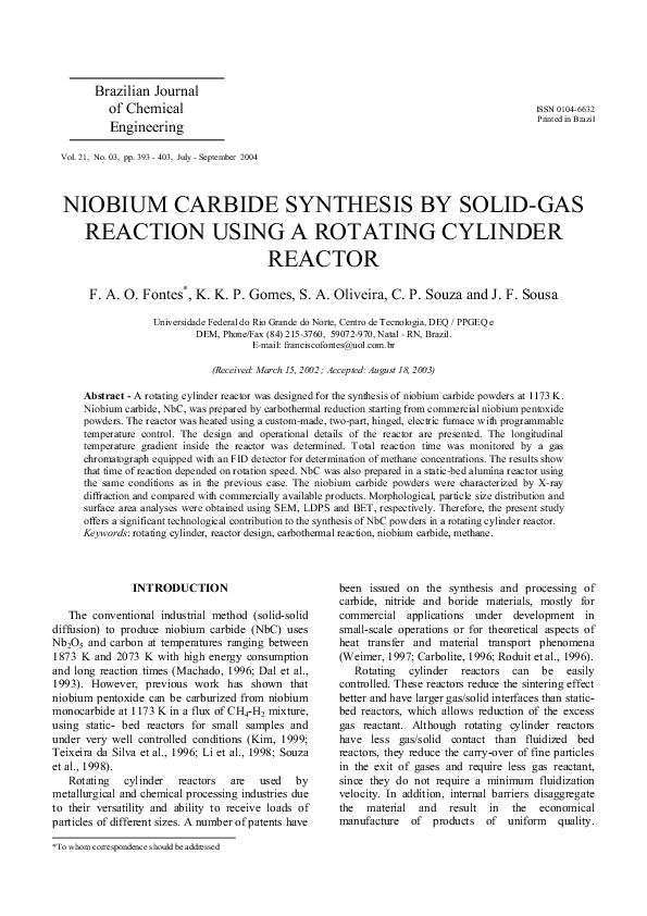(PDF) Niobium carbide synthesis by solid-gas reaction using a rotating ...