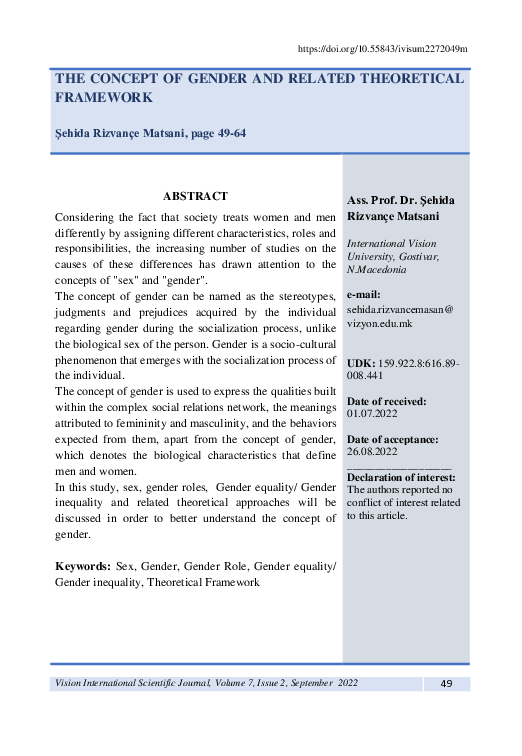 (PDF) The Concept of Gender and Related Theoretical Framework