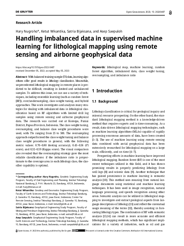 Pdf Handling Imbalanced Data In Supervised Machine Learning For Lithological Mapping Using