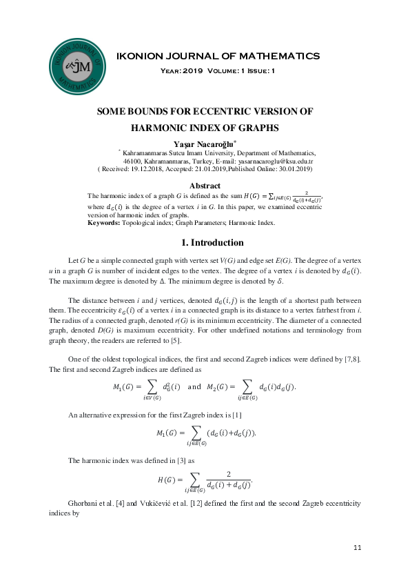 (PDF) Some Bounds for Eccentric Version of Harmonic Index of Graphs