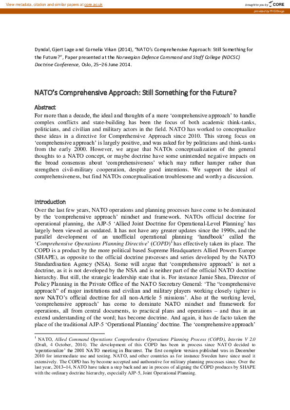 (PDF) NATO’s Comprehensive Approach: Still Something for the Future?