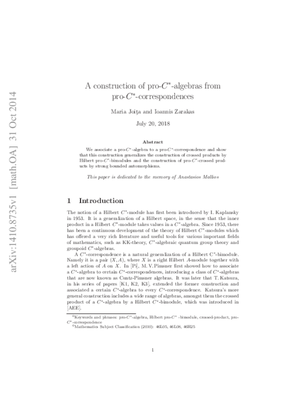 (PDF) A construction of pro-C*-algebras from pro-C*-correspondences