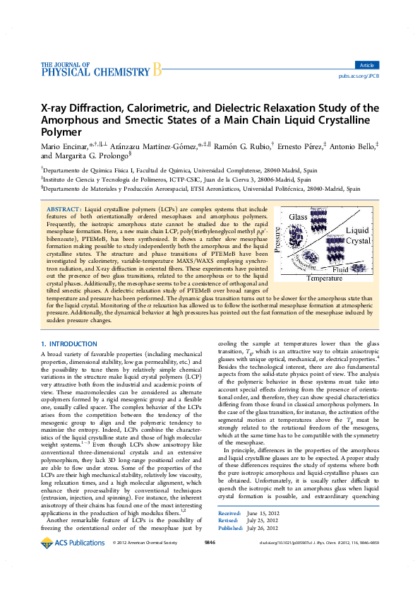 (PDF) X-ray Diffraction, Calorimetric, and Dielectric Relaxation Study ...