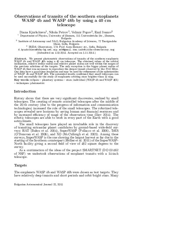 (PDF) Observations of transits of the southern exoplanets WASP 4b and ...