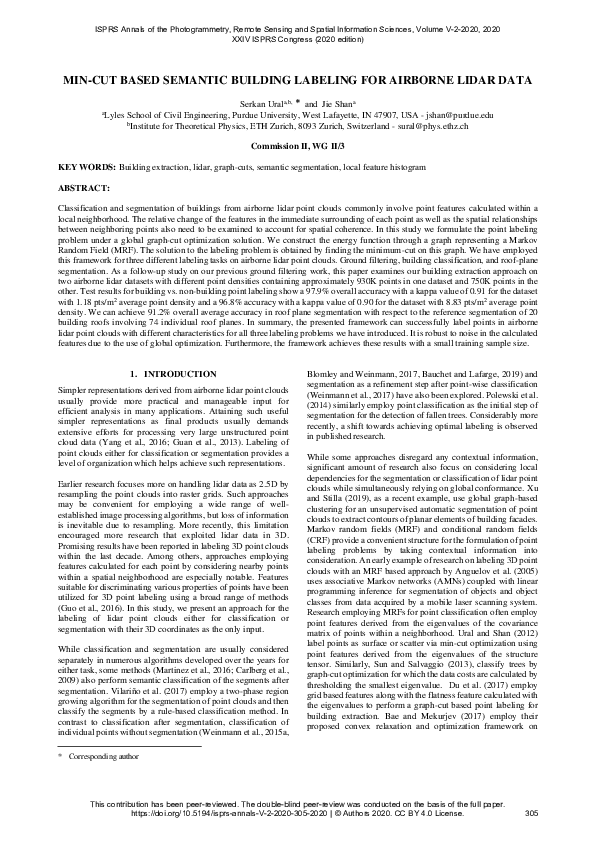 (PDF) Min-Cut Based Semantic Building Labeling for Airborne Lidar Data | J. Shan - Academia.edu