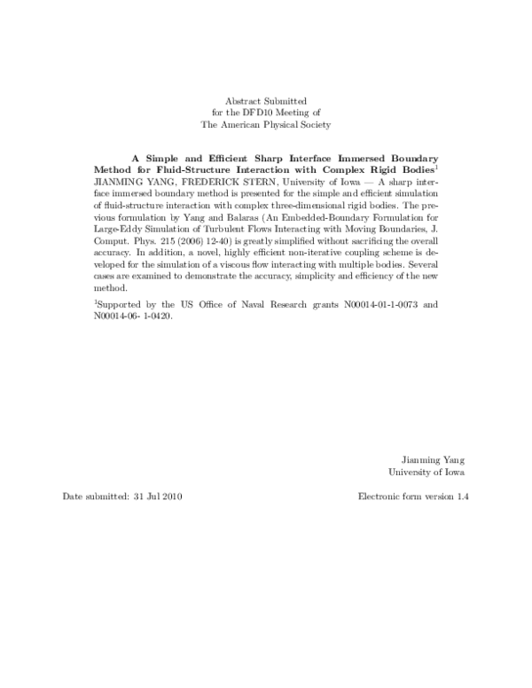 Pdf A Simple And Efficient Sharp Interface Immersed Boundary Method