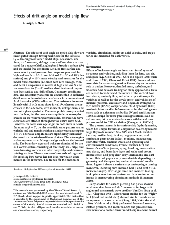 (PDF) Effects of drift angle on model ship flow