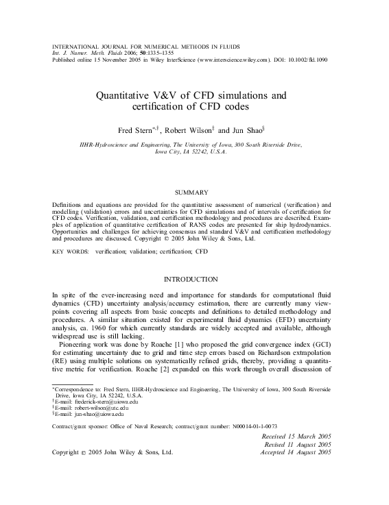 (PDF) Quantitative V&V of CFD simulations and certification of CFD codes