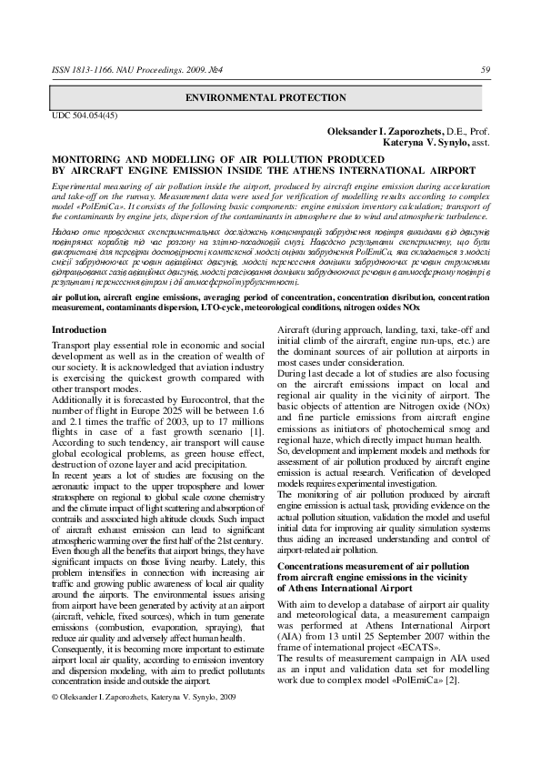 (PDF) Monitoring and Modelling of Air Pollution Produced by Aircraft Engine Emission Inside the ...