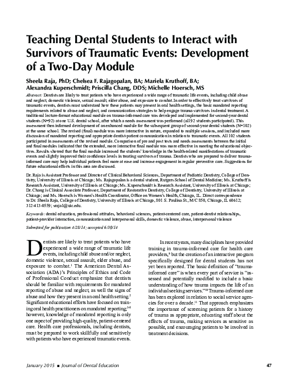 (PDF) Teaching Dental Students to Interact with Survivors of Traumatic ...