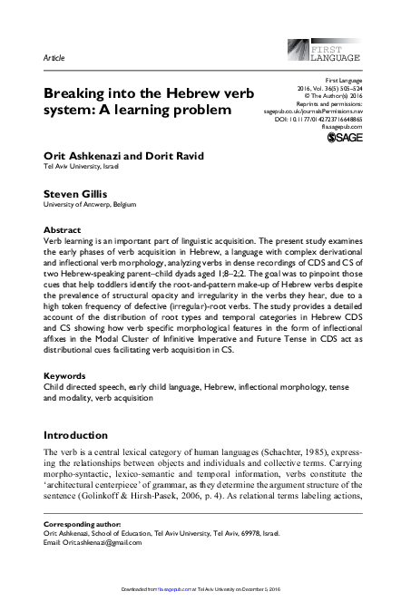 (PDF) Breaking into the Hebrew verb system: A learning problem