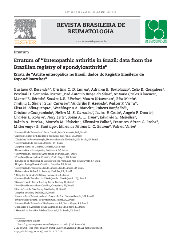 (PDF) Errata de “Artrite enteropática no Brasil: dados do Registro Brasileiro de ...