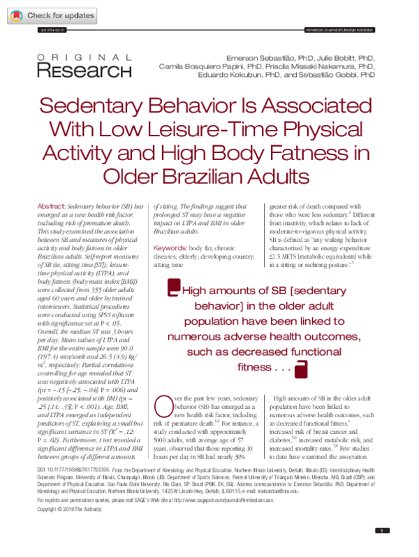 (PDF) Sedentary Behavior Is Associated With Low Leisure-Time Physical Activity and High Body ...