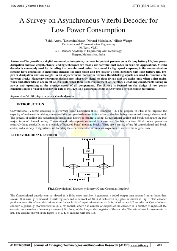 (PDF) A Survey on Asynchronous Viterbi Decoder for Low Power Consumption