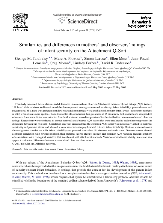 (PDF) Similarities and differences in mothers’ and observers’ ratings ...