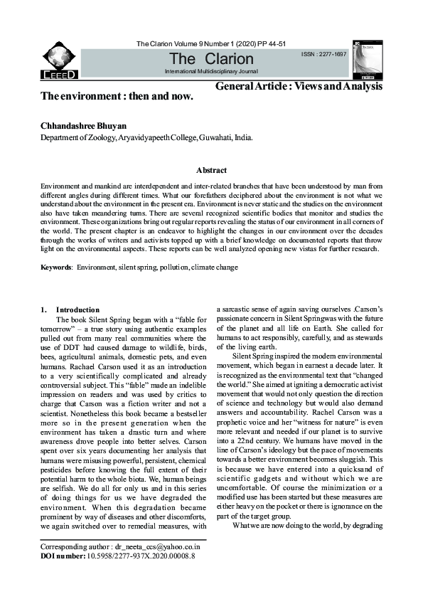 (PDF) The environment : then and now