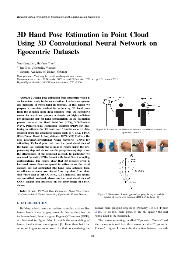 Pdf 3d Hand Pose Estimation In Point Cloud Using 3d Convolutional